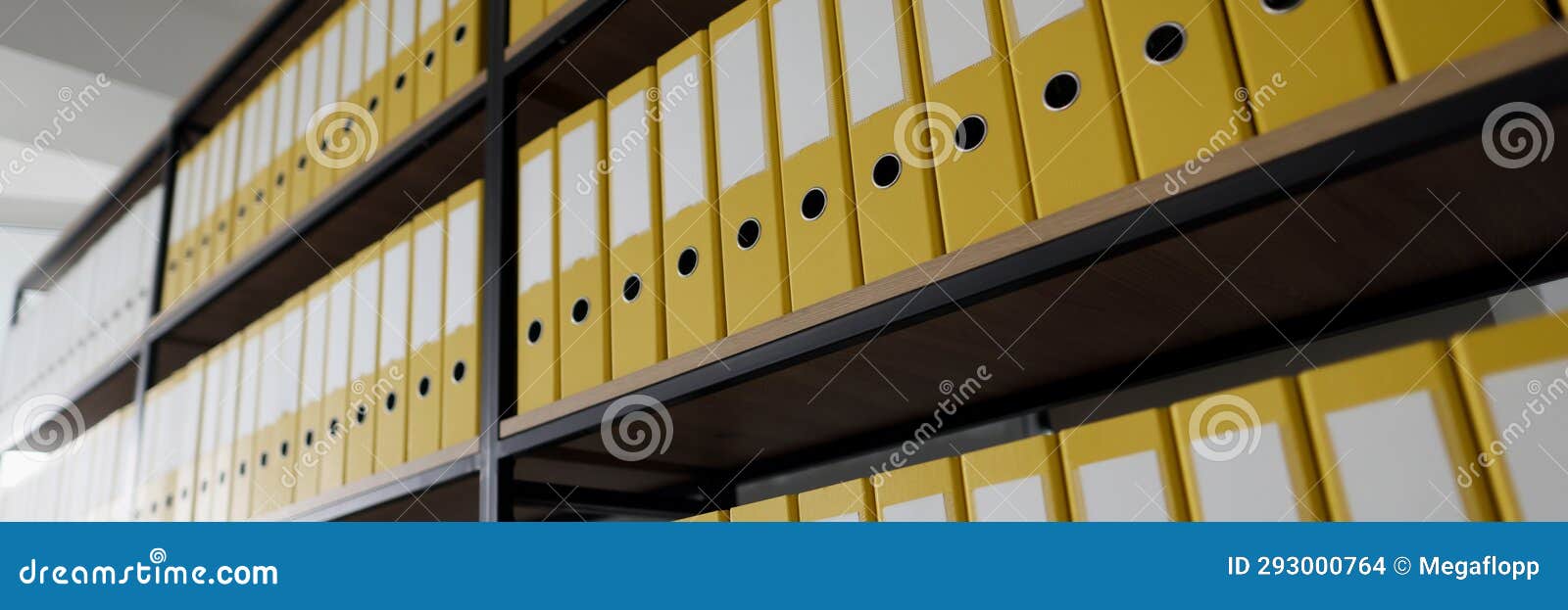 Yellow Ring Binders with Files Put in Long Rows on Shelves Stock Photo ...