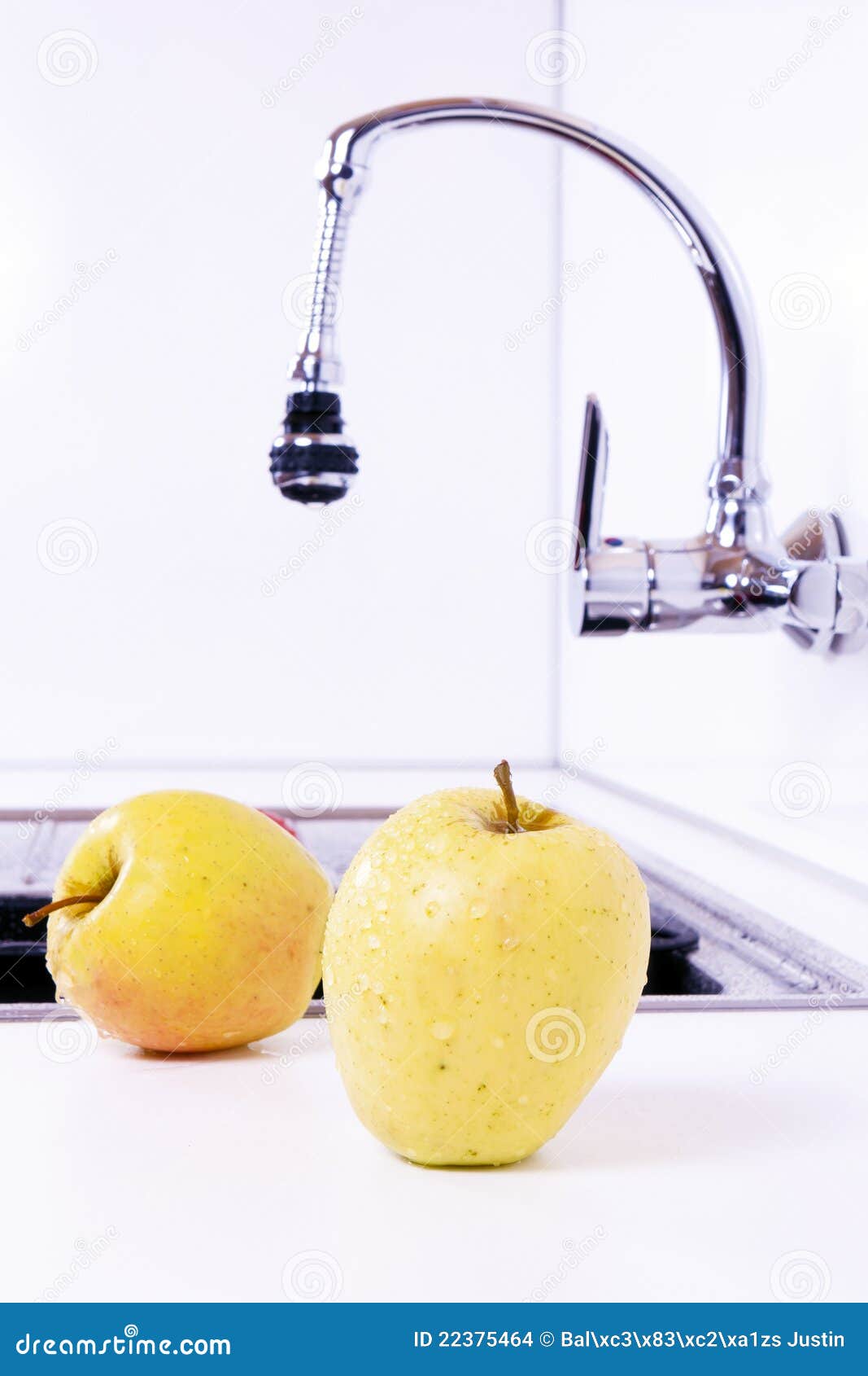Yellow Ripe Apples Washed in the Kitchen. Stock Photo - Image of ...