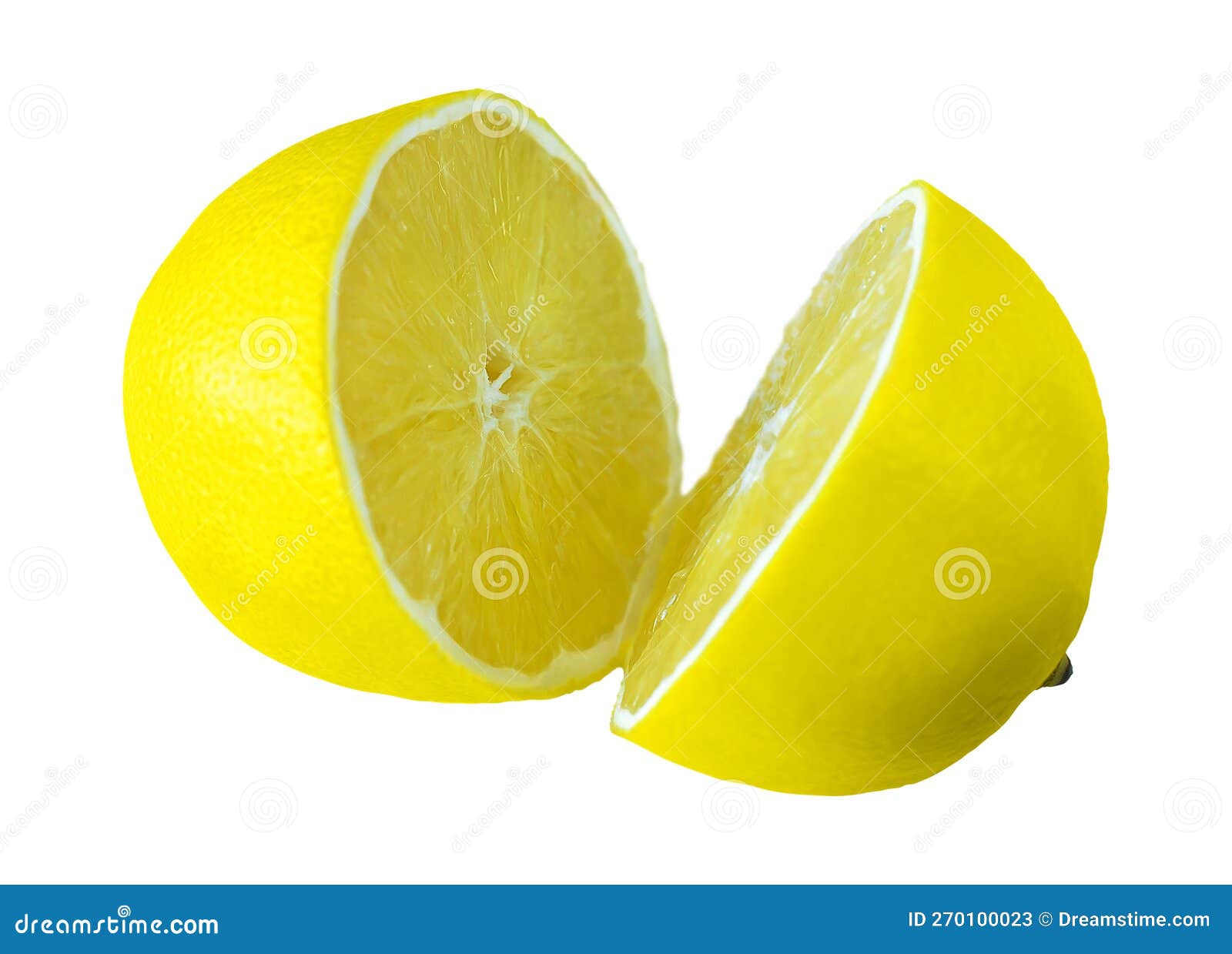 Yellow Ripe Lemon Cut in Half, Close-up on a White Background. Isolate ...