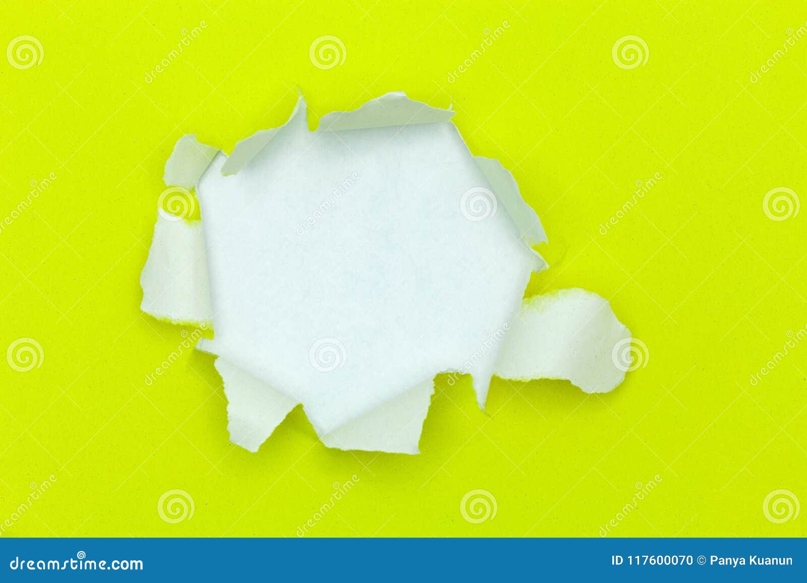 Yellow Ripped Open Paper On White Paper Background. Stock Photo - Image ...