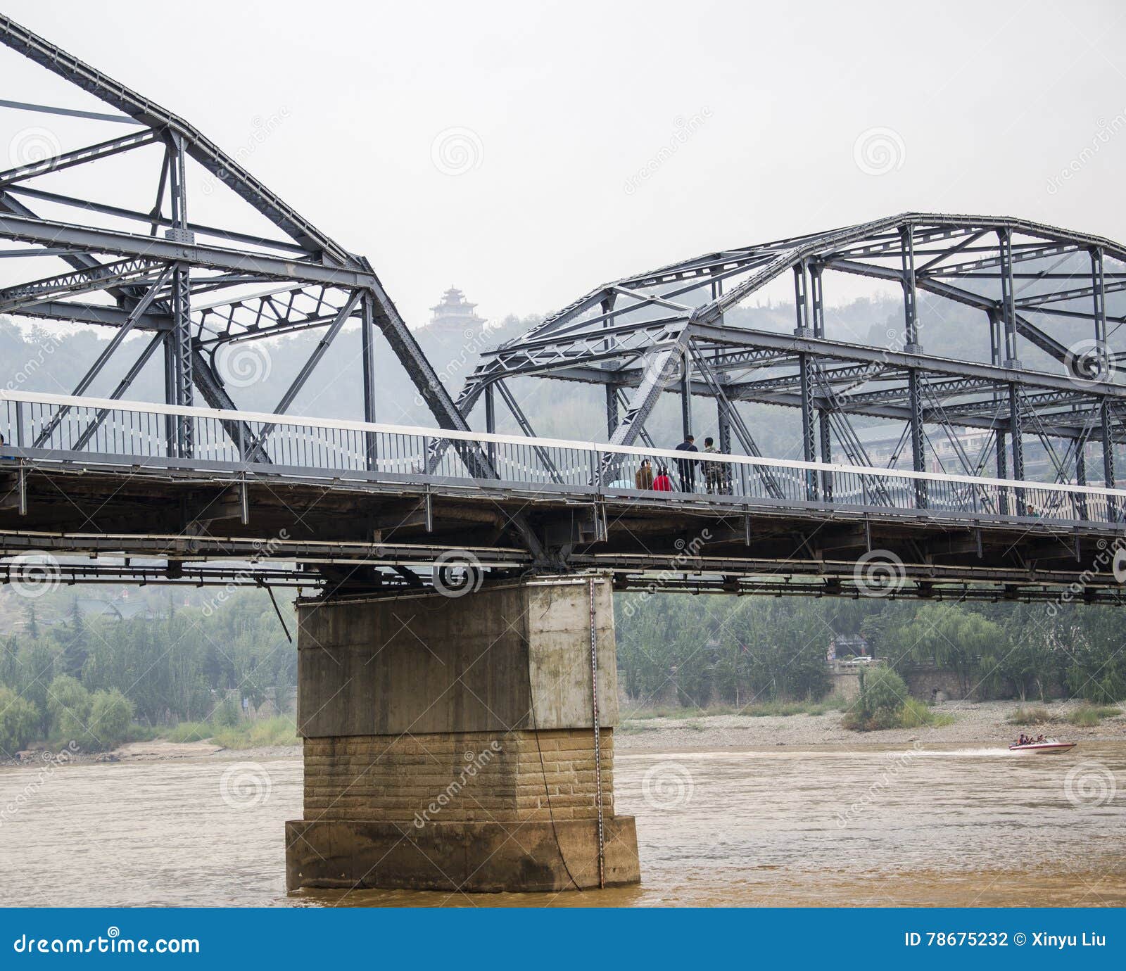 Yellow River Bridge and Temples Editorial Photography - Image of water ...