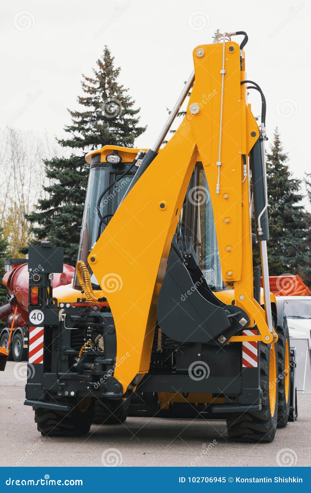 Yellow Road Constructor Tractor - Rear View Stock Image - Image of ...