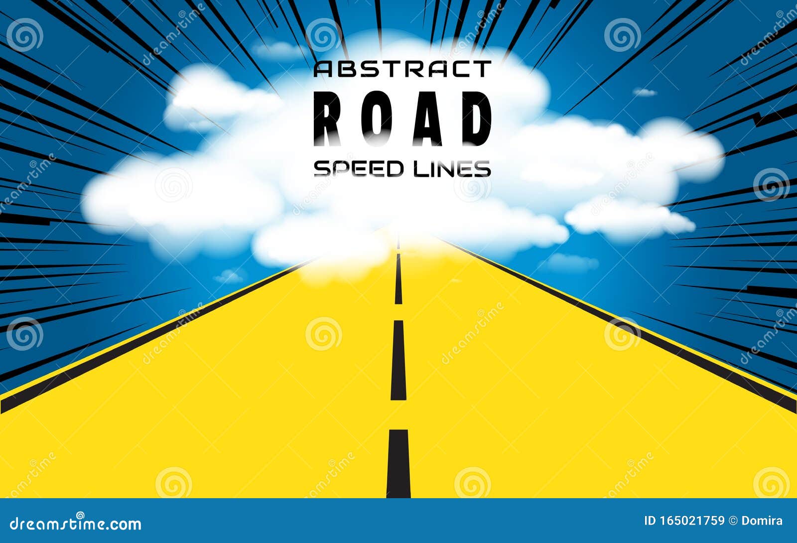 Yellow Road Going To Clouds. Background with Speed Lines and Space for ...