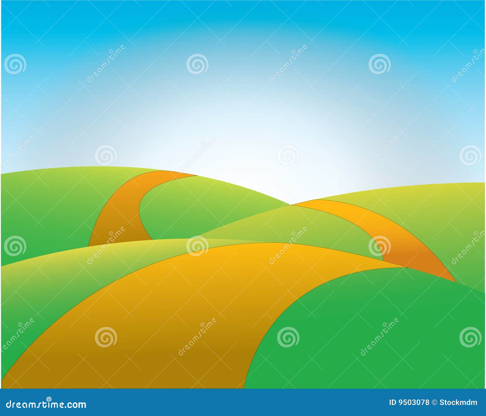 Yellow Road Over Green Hills Stock Vector - Illustration of hills ...