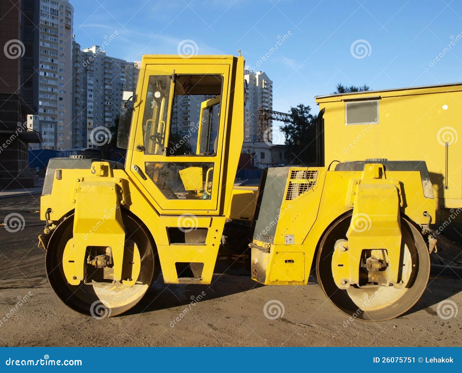 Yellow road roller stock image. Image of construction - 26075751