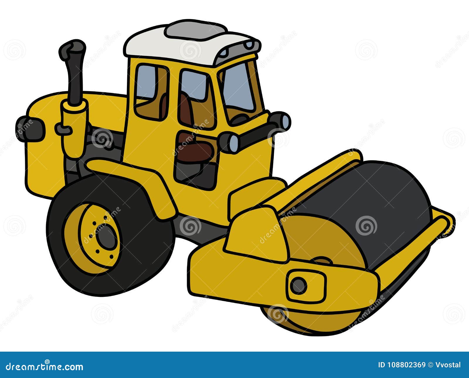 The yellow road roller stock vector. Illustration of machine - 108802369