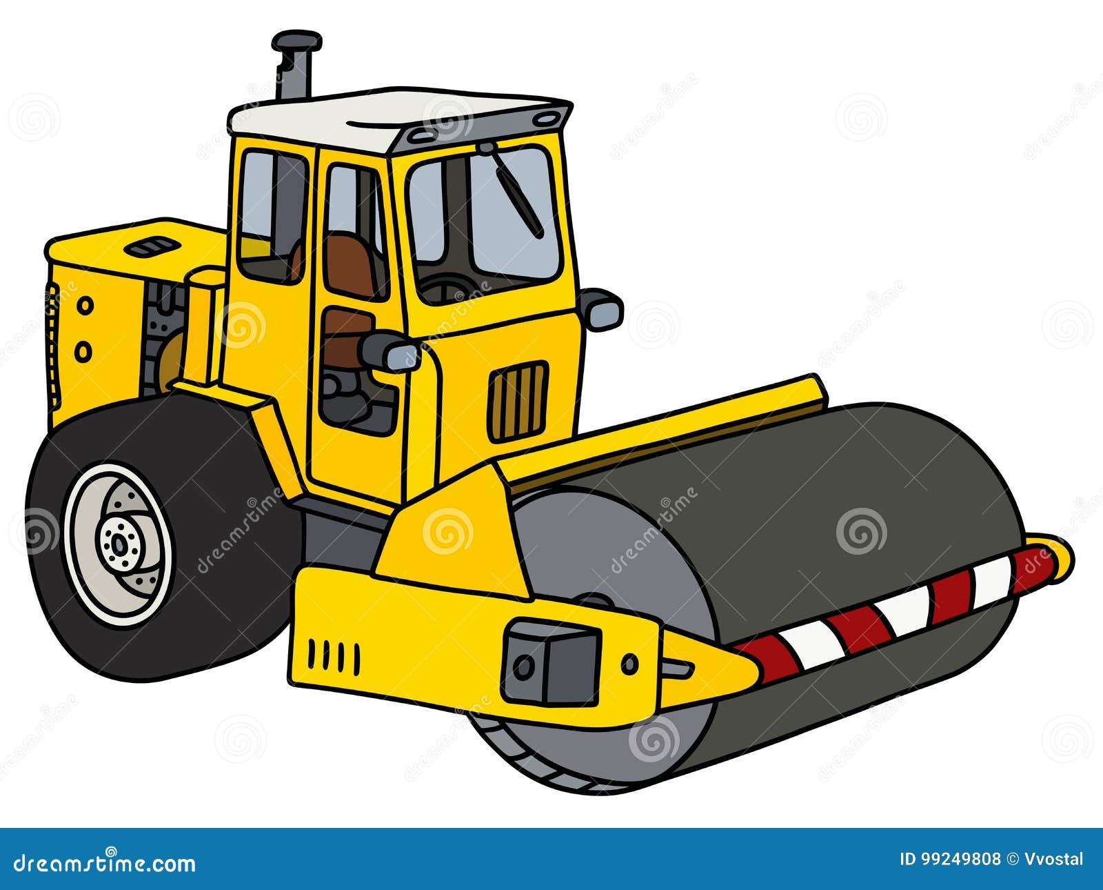 Yellow road roller stock vector. Illustration of drawing - 99249808