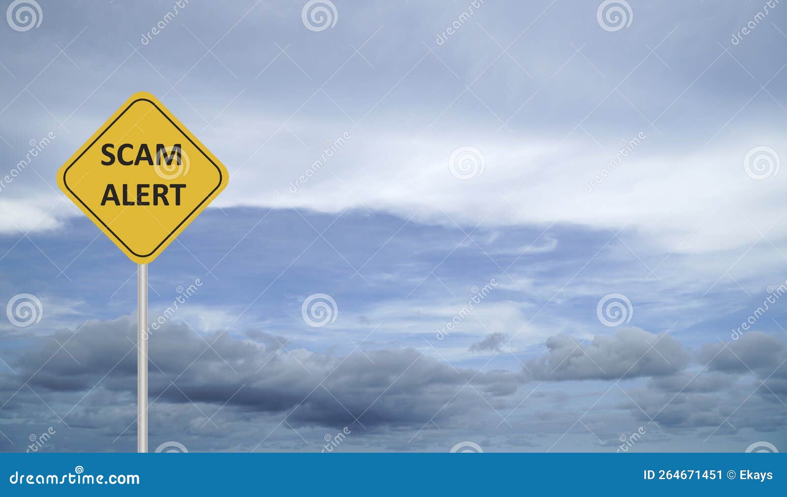 Yellow Road Sign with Text of Scam Alert and Clouds Stock Image - Image ...