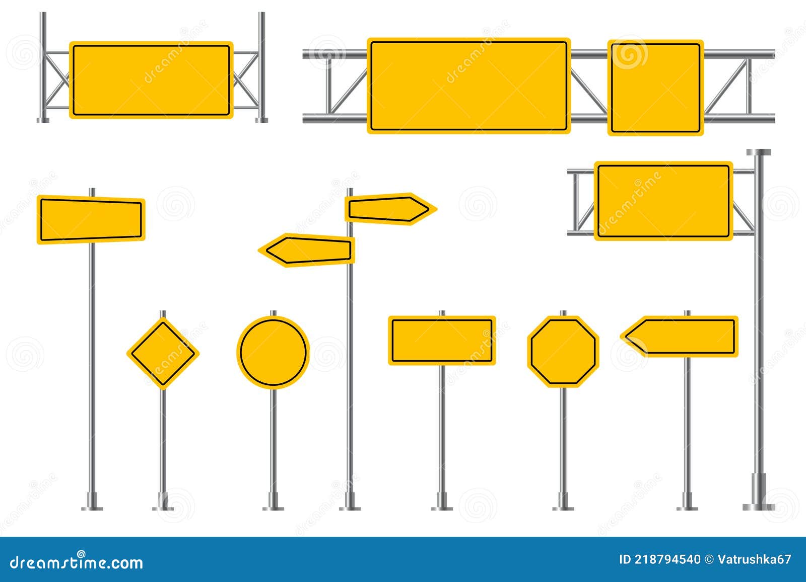 Yellow Road Signs. Blank Street Signage, Highway Traffic Attention ...