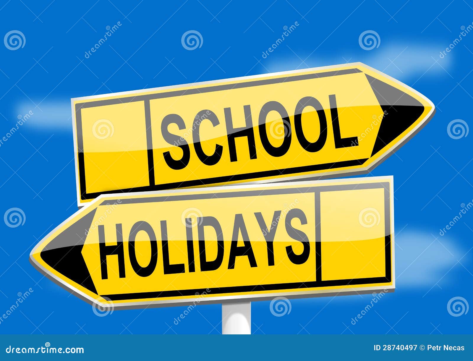 Yellow Road Signs with Inscriptions School Holidays Stock Illustration ...