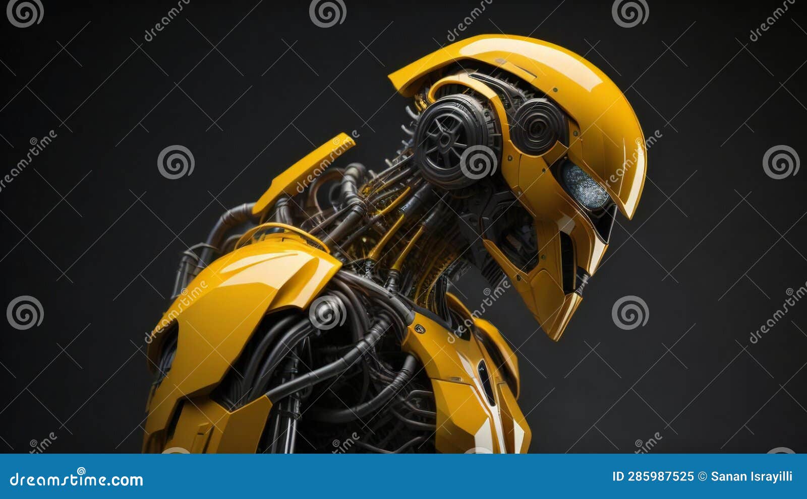 Yellow Robot on Black Background with Clipping Path. Generative Ai ...