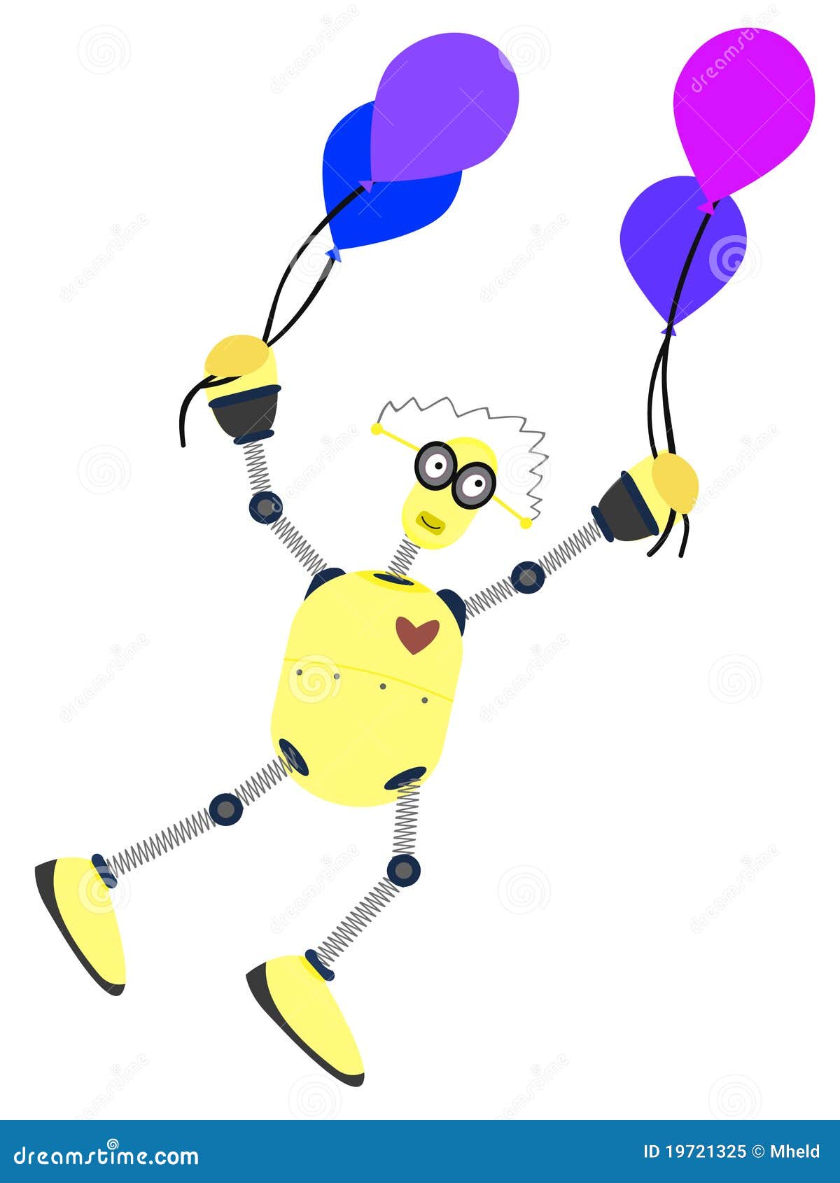 Yellow Robot Floating with Balloons in Hand Stock Vector - Illustration ...