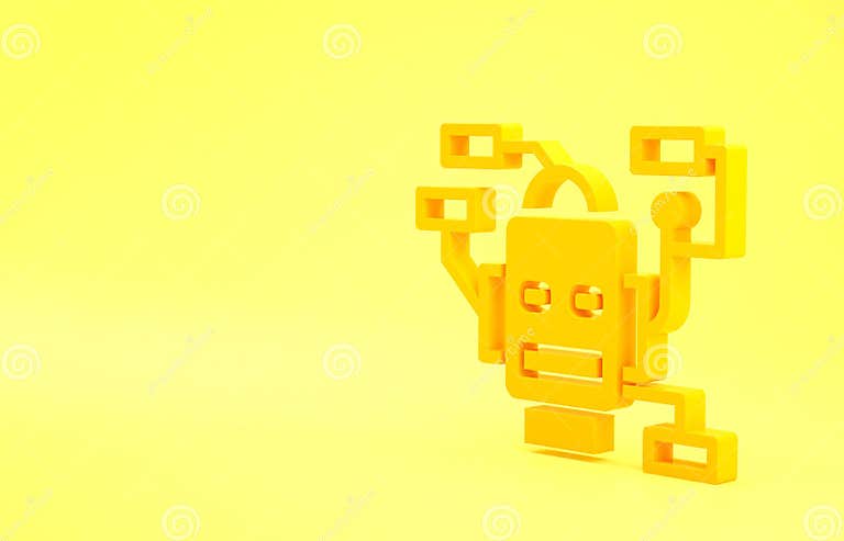 Yellow Robot Icon Isolated on Yellow Background. Artificial ...