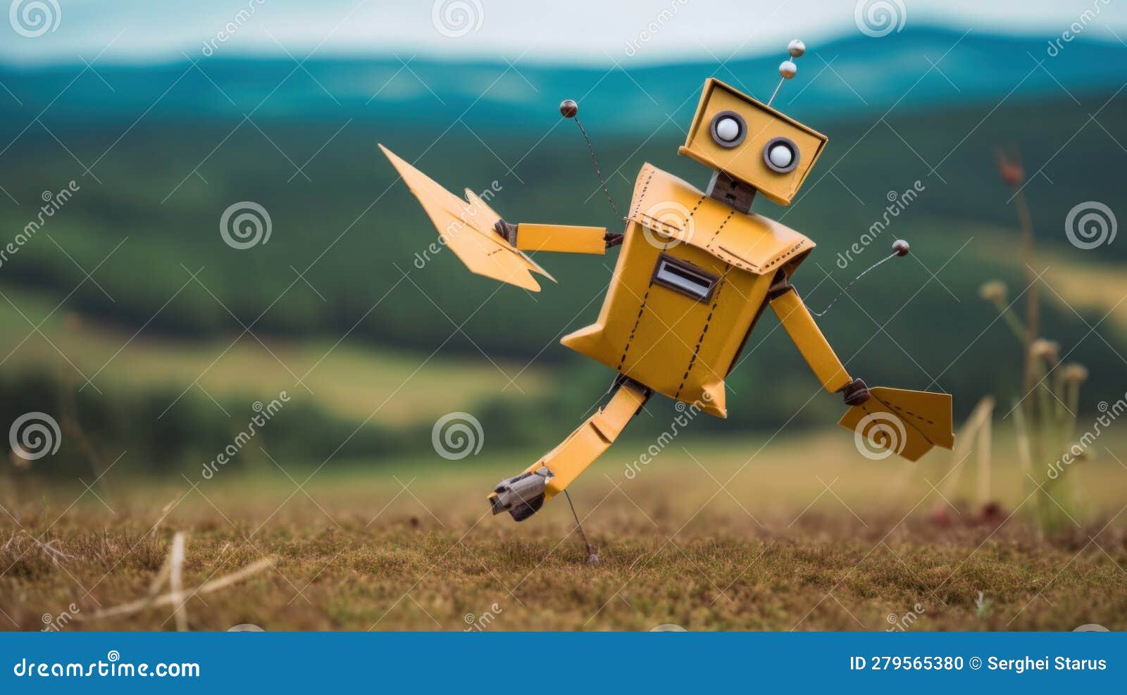 A Yellow Robot is Running in a Field. Generative AI Image. Stock ...