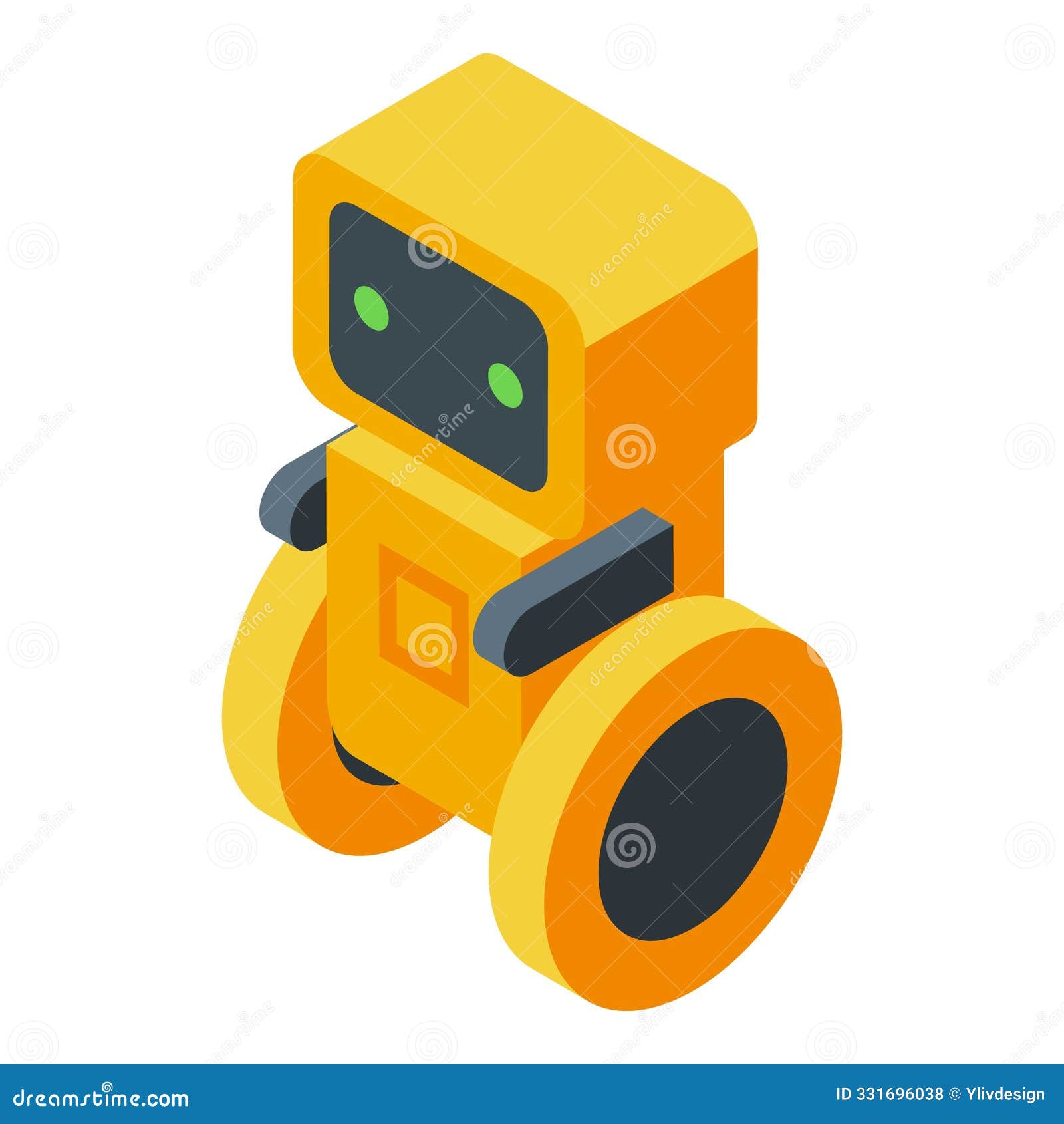 Yellow Robot Standing on Wheels Isometric View Stock Illustration ...