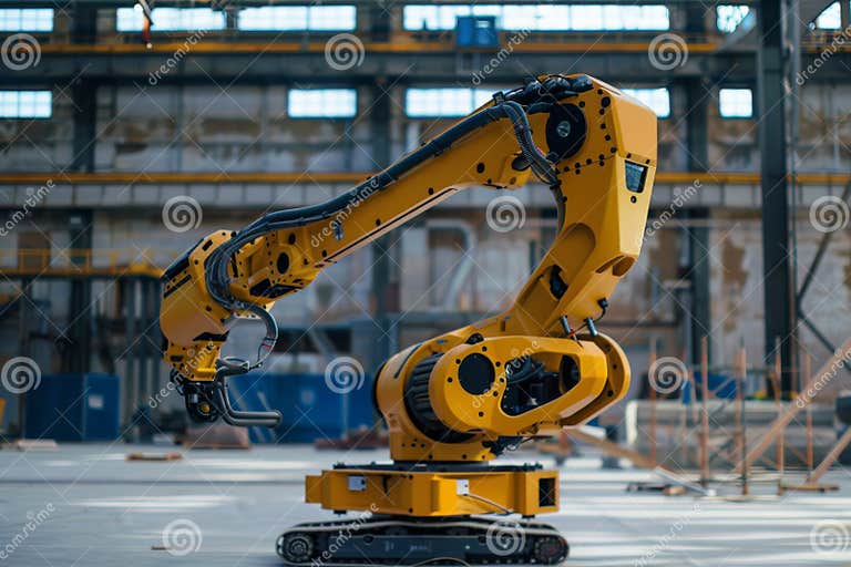 A Yellow Robot Working Efficiently in a Manufacturing Facility among ...