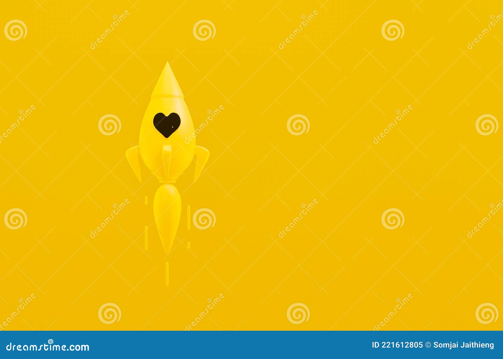 3d Rendering Yellow Rocket Ship with Heart Shape Window Launching on ...
