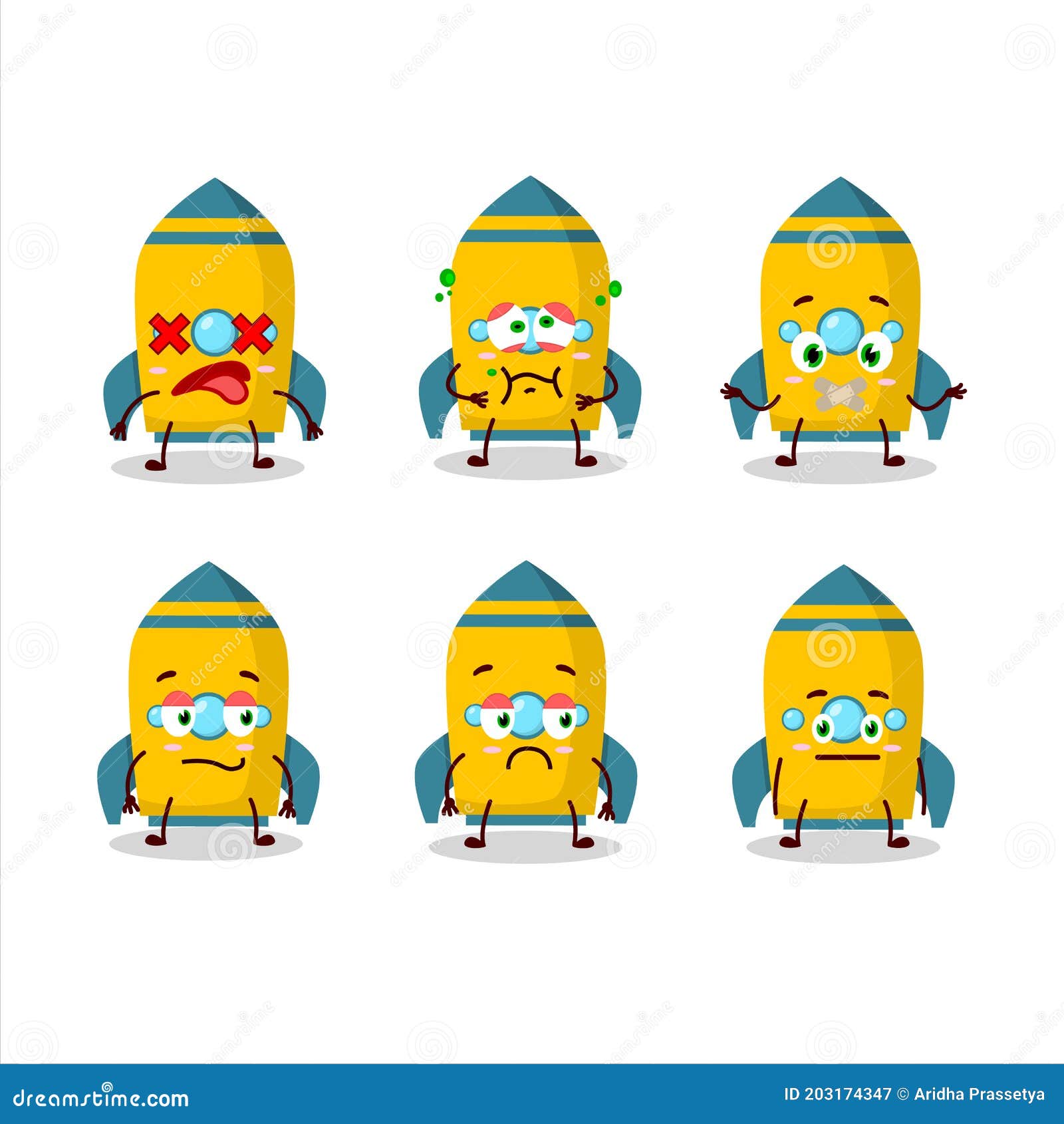 Yellow Rocket Firecracker Cartoon Character with Nope Expression Stock ...
