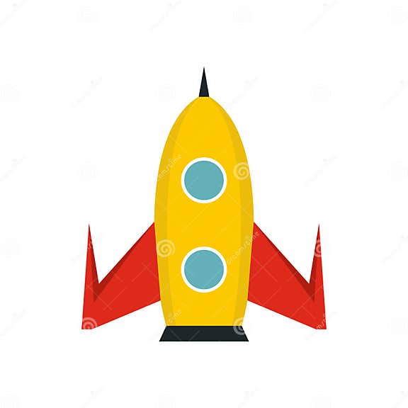 Yellow Rocket Icon in Flat Style Stock Vector - Illustration of planet ...