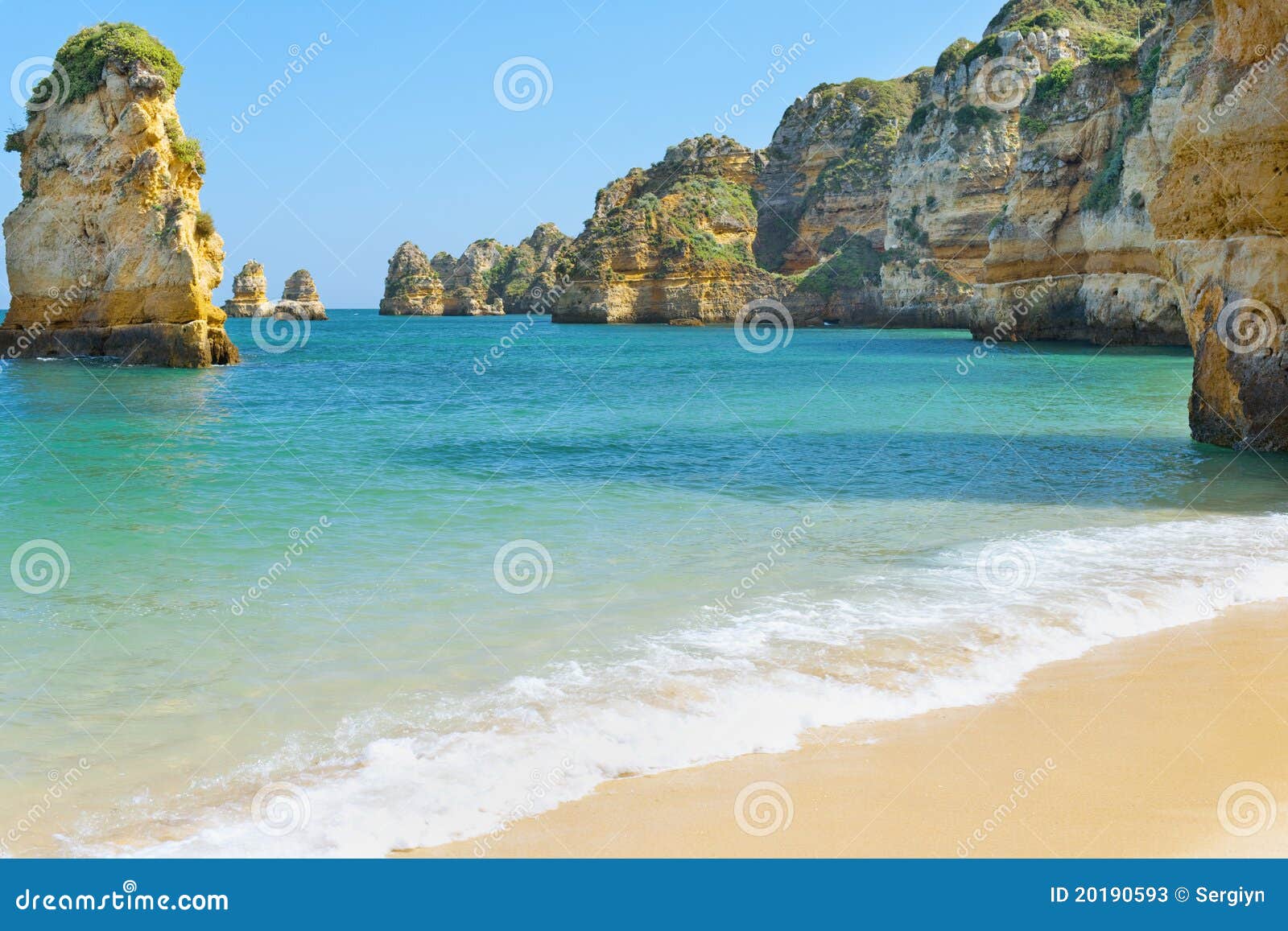 Yellow Rocks and Sandy Beach Stock Image - Image of tropical, surf ...