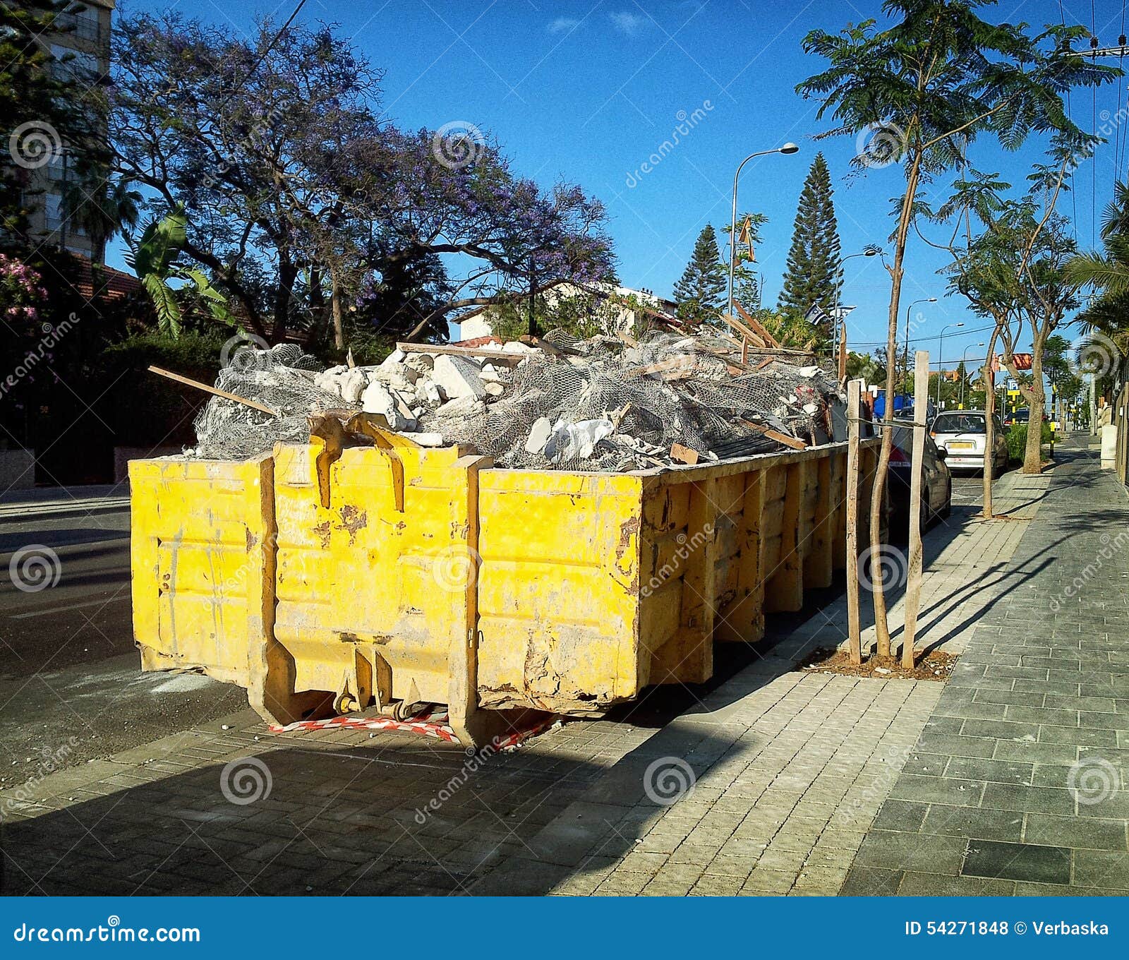Yellow Rolloff Container is Filled by Debris Stock Photo - Image of ...