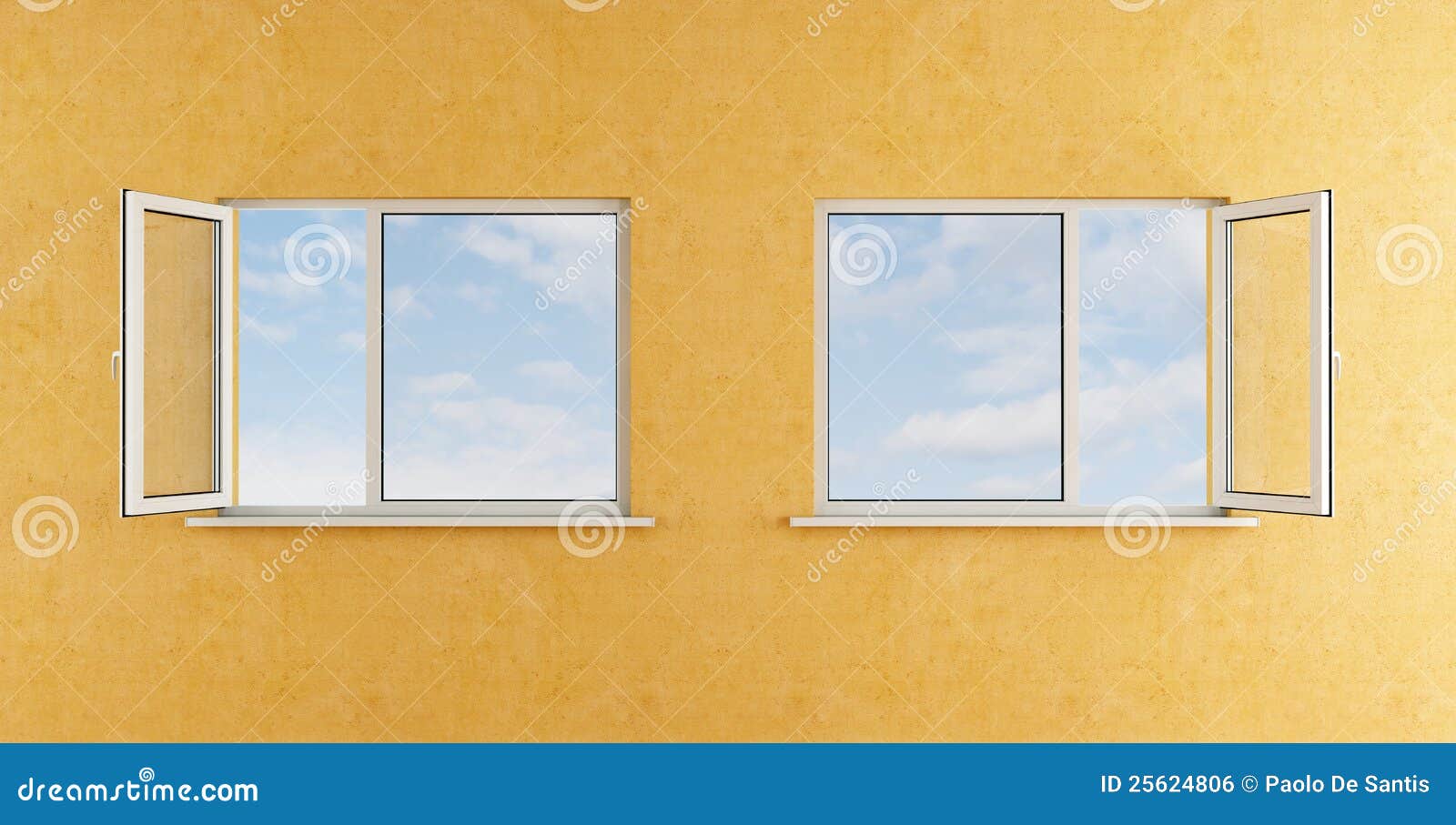 Yellow Room with Two Open Windows Stock Illustration - Illustration of ...