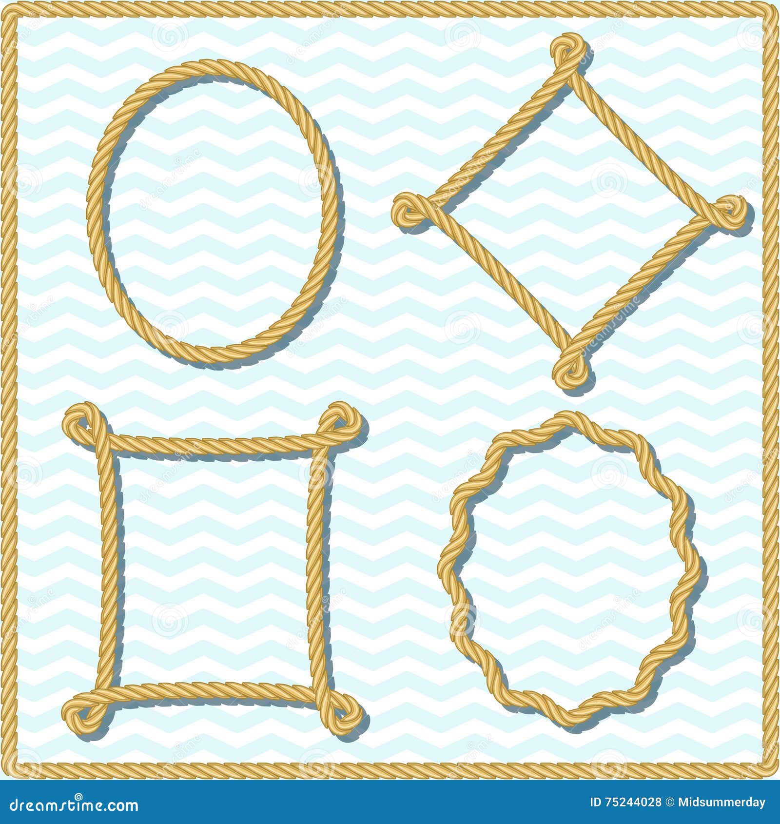 Yellow Rope Frames with Shadows. Set of Woven Borders with Knots and ...