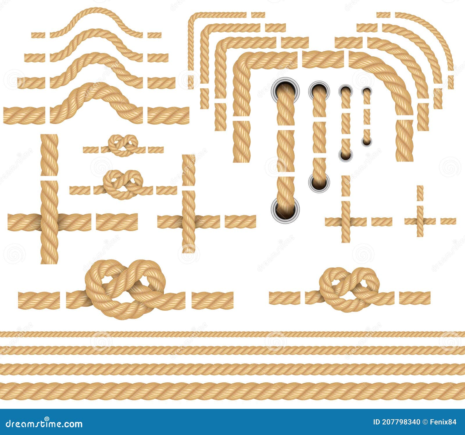 Yellow Rope Vector Border Elements with Rope Knots, Intersections ...
