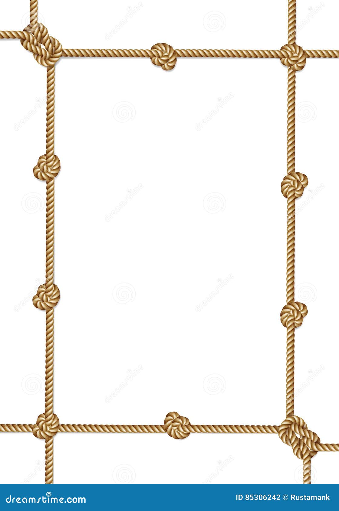 Yellow Rope Woven Vector Border with Rope Knots, Vertical Vector Frame ...