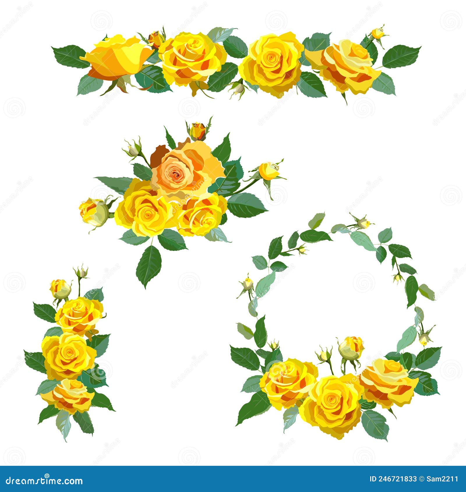 Yellow Rose Flower Illustrations. Frames, Borders Elements. Stock ...