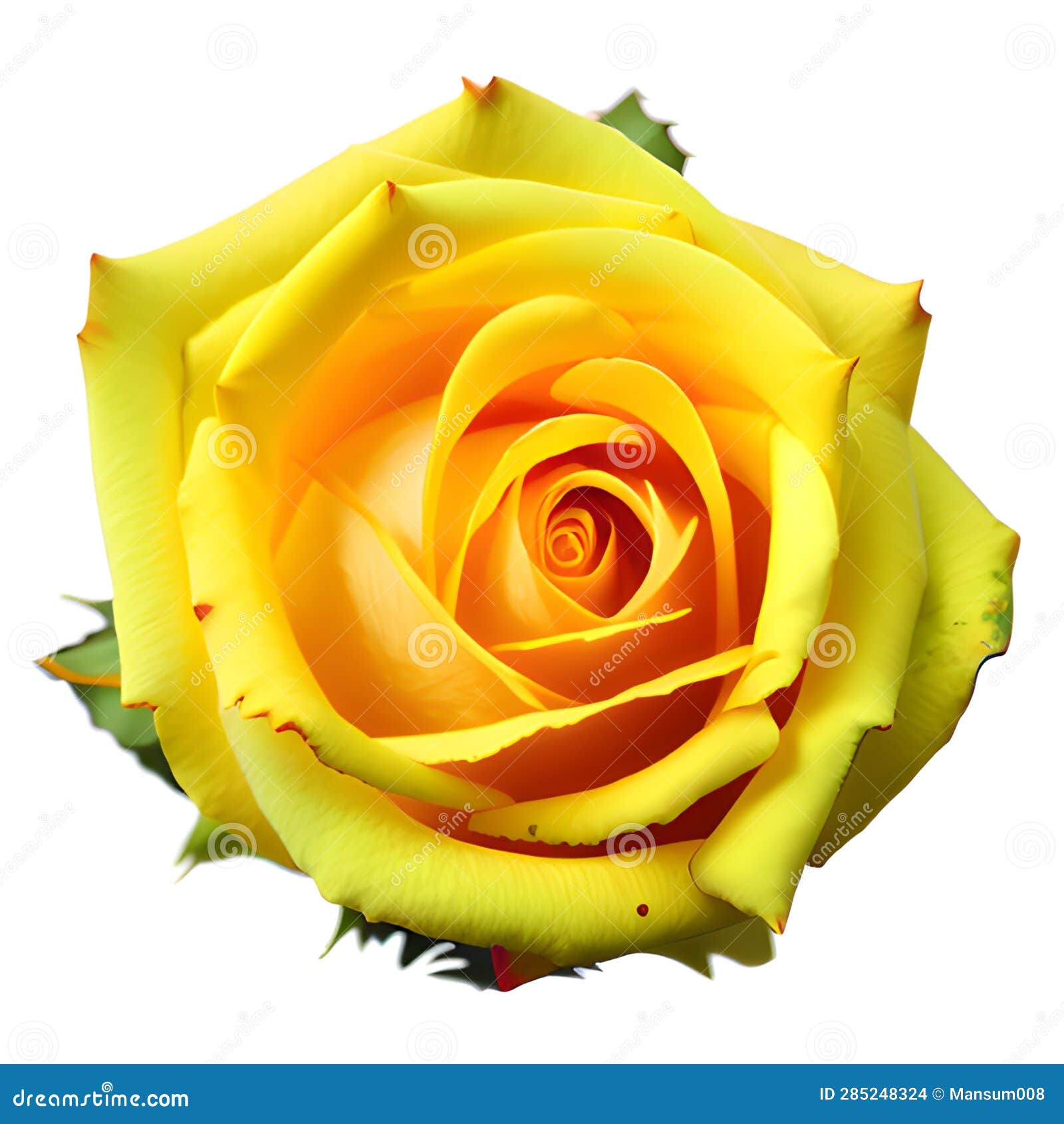 Yellow Rose Flower Top View Isolated on White Background, Ai Generated ...