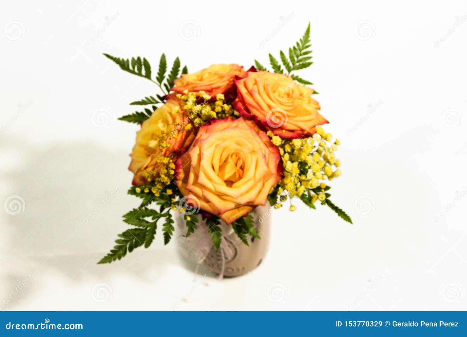 Yellow Rose Flowers Arrangement Isolated on White Stock Image - Image ...