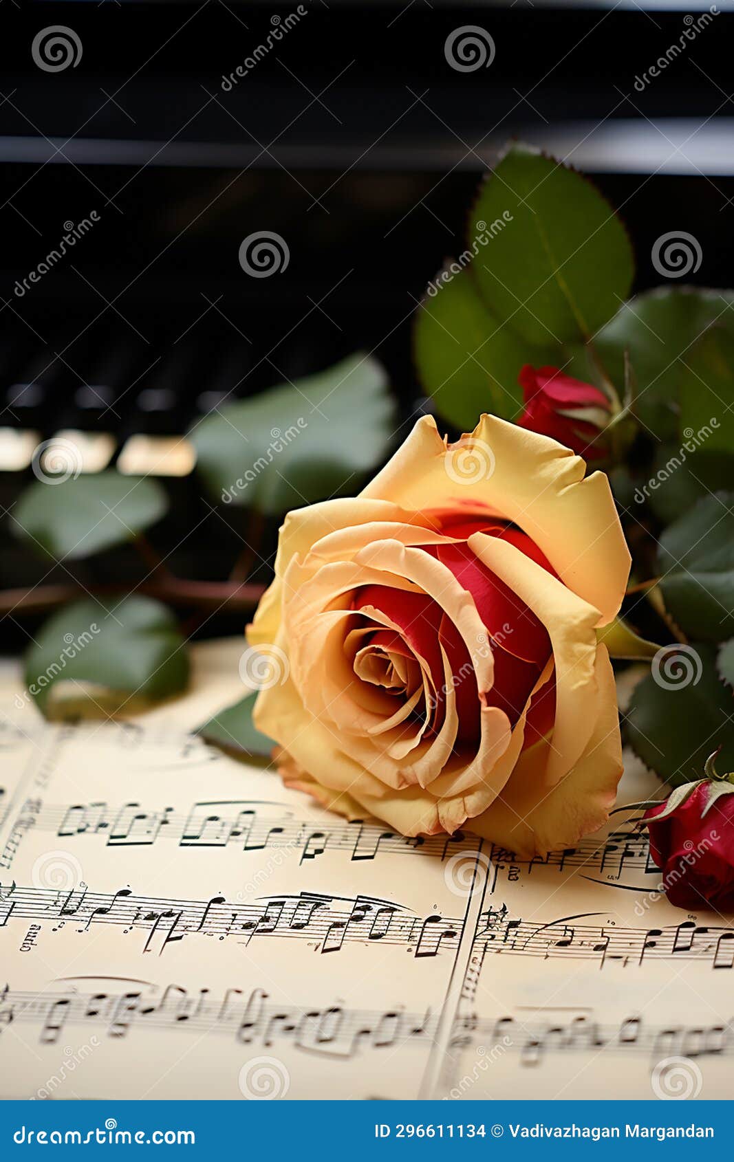 Yellow Rose with Music Notes Stock Illustration - Illustration of ...