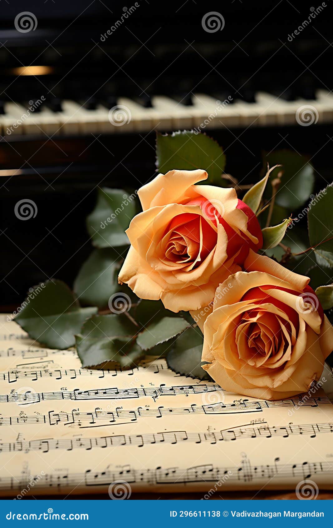 Yellow Rose with Music Notes Stock Illustration - Illustration of notes ...