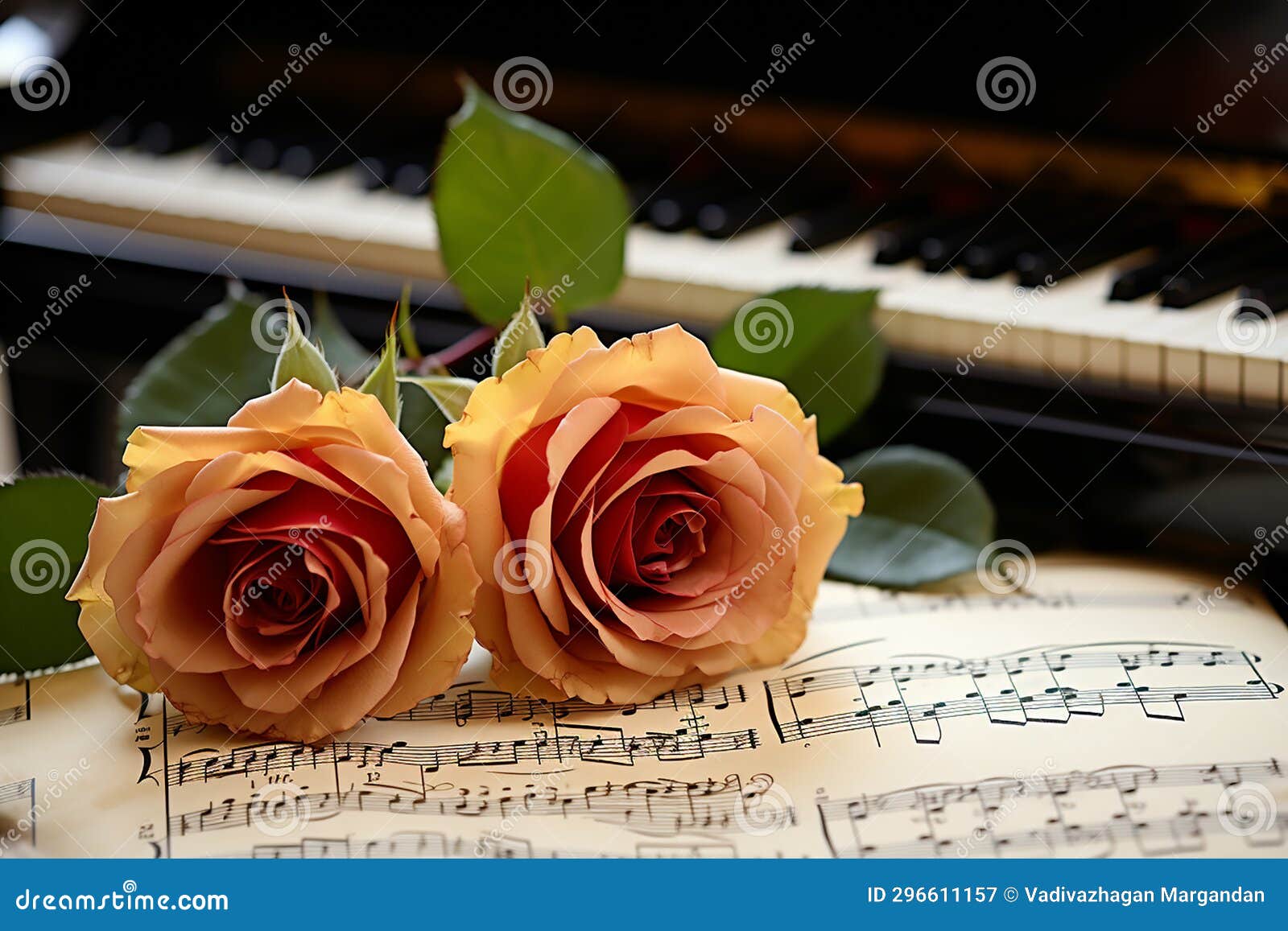 Yellow Rose with Music Notes Stock Illustration - Illustration of piano ...