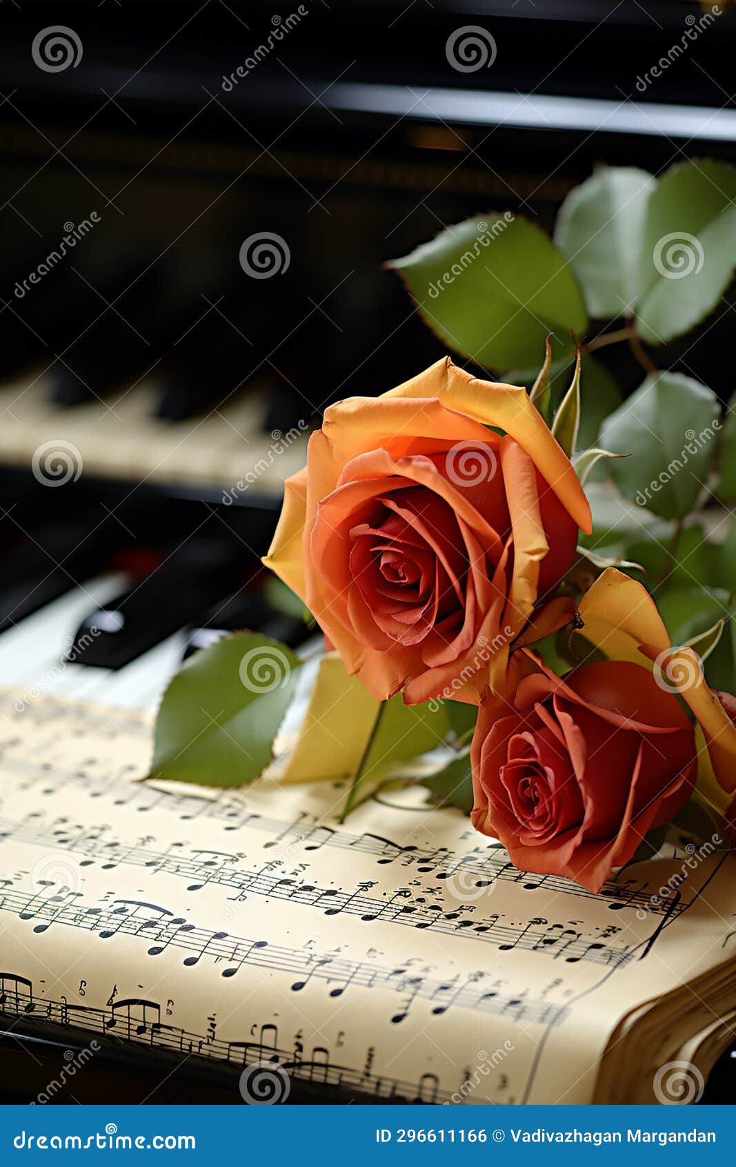 Yellow Rose with Music Notes Stock Illustration - Illustration of notes ...