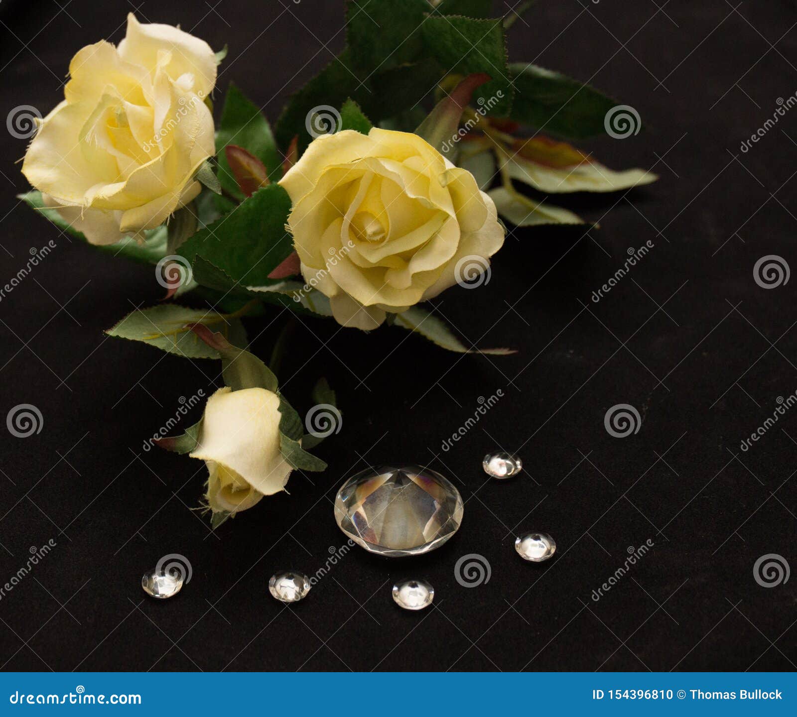 Yellow Roses with Diamond Shaped Jewelry Stock Photo - Image of stones ...
