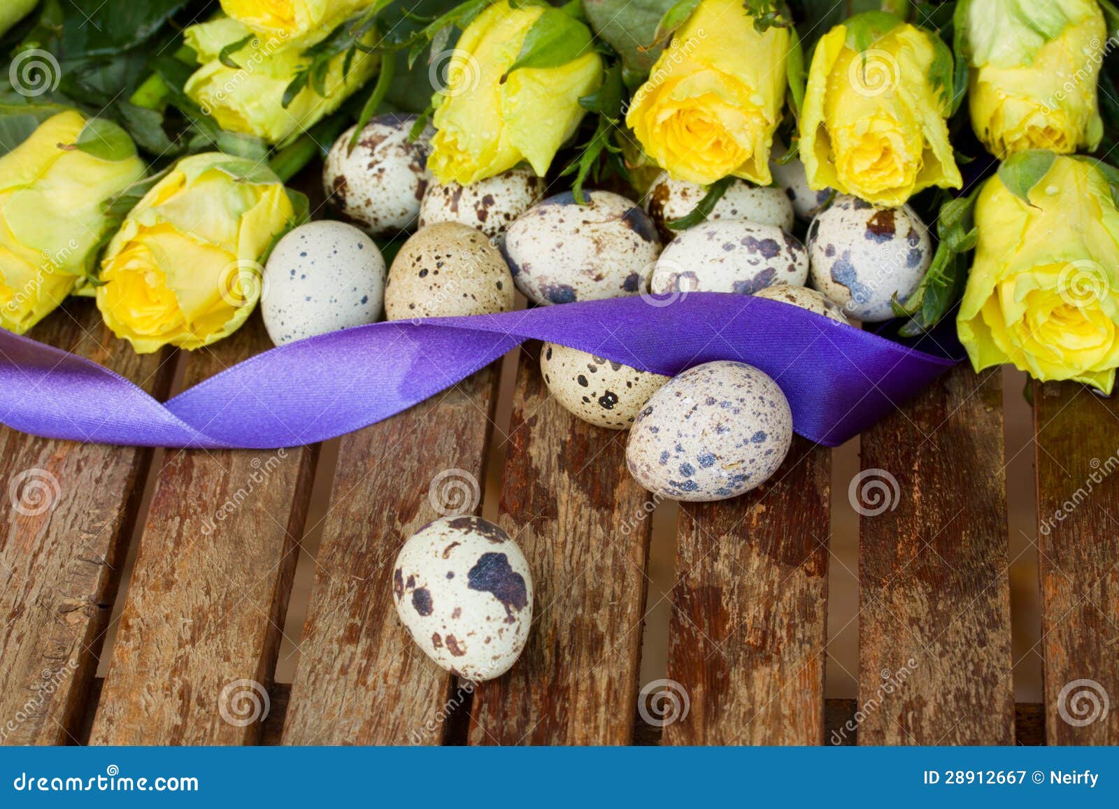 Yellow Roses and Eggs for Easter Stock Image - Image of purple ...
