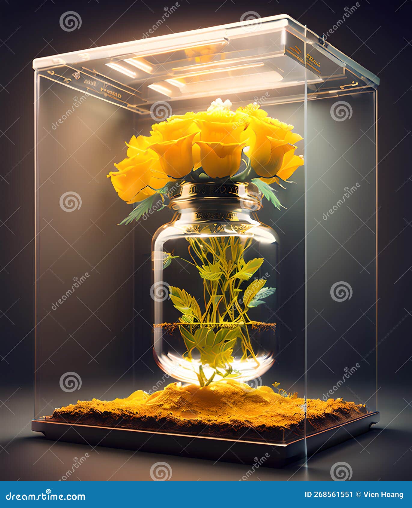 Yellow Roses Inside a Glass Box, AI Stock Illustration - Illustration ...