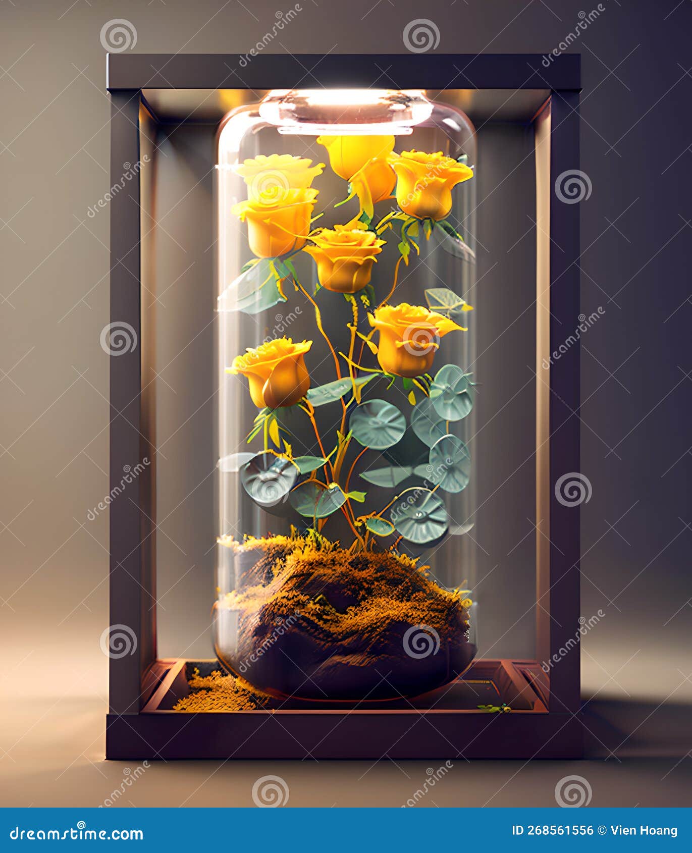 Yellow Roses Inside a Glass Box, AI Stock Photo - Image of holiday ...