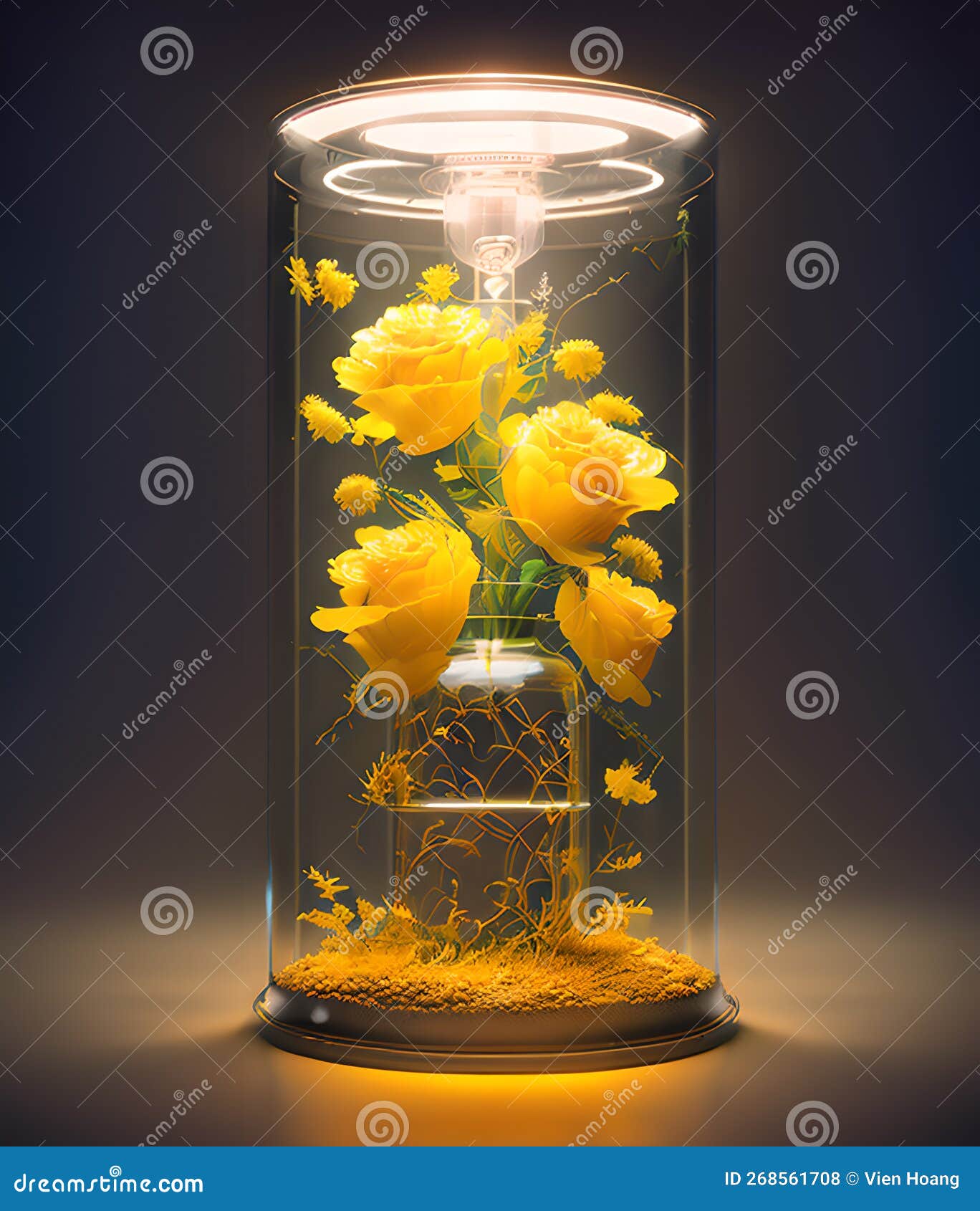 Yellow Roses Inside a Glass Box, AI Stock Illustration - Illustration ...