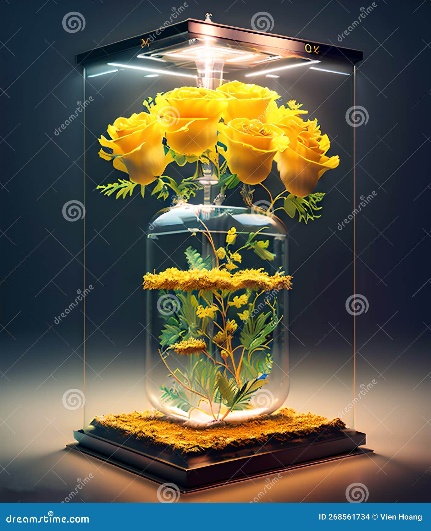 Yellow Roses Inside a Glass Box, AI Stock Photo - Image of holiday ...