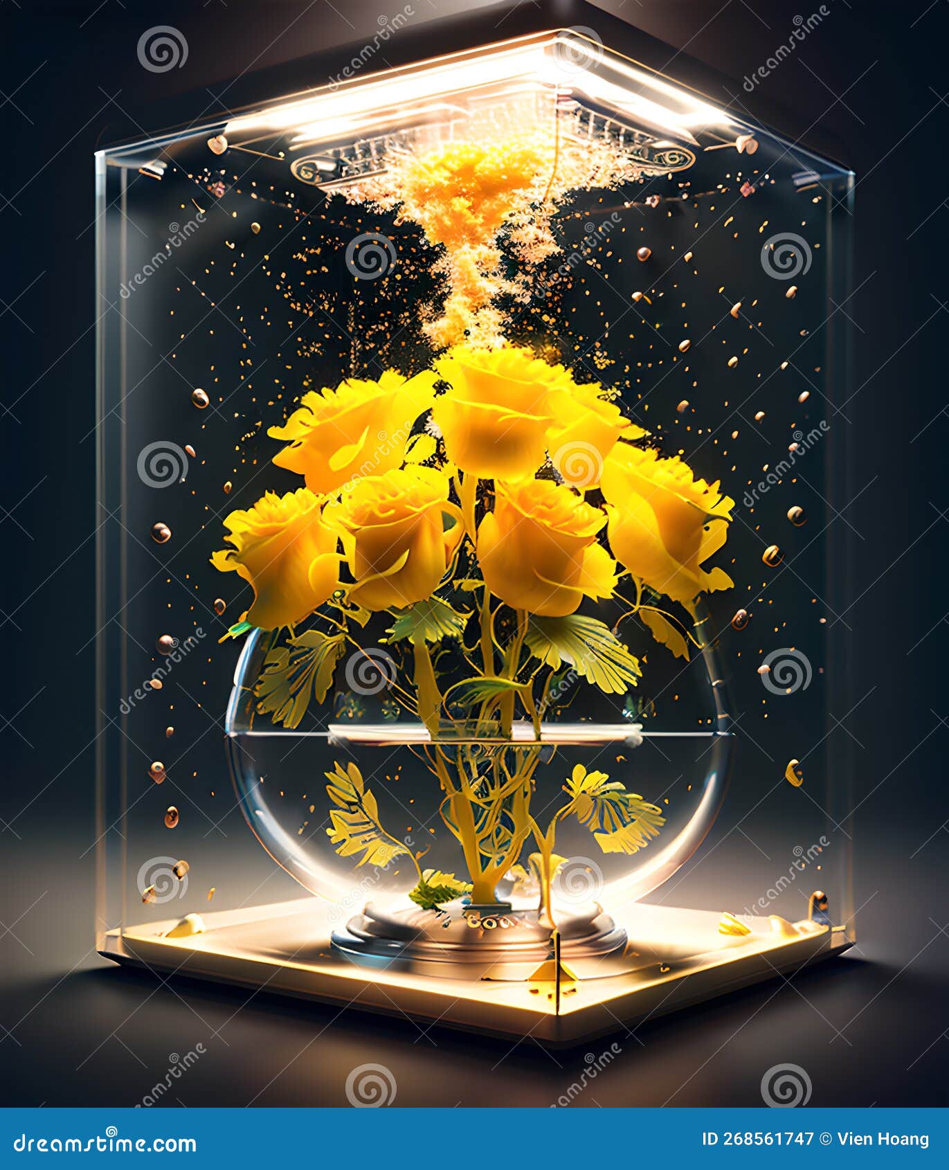 Yellow Roses Inside a Glass Box, AI Stock Image - Image of pair, love ...