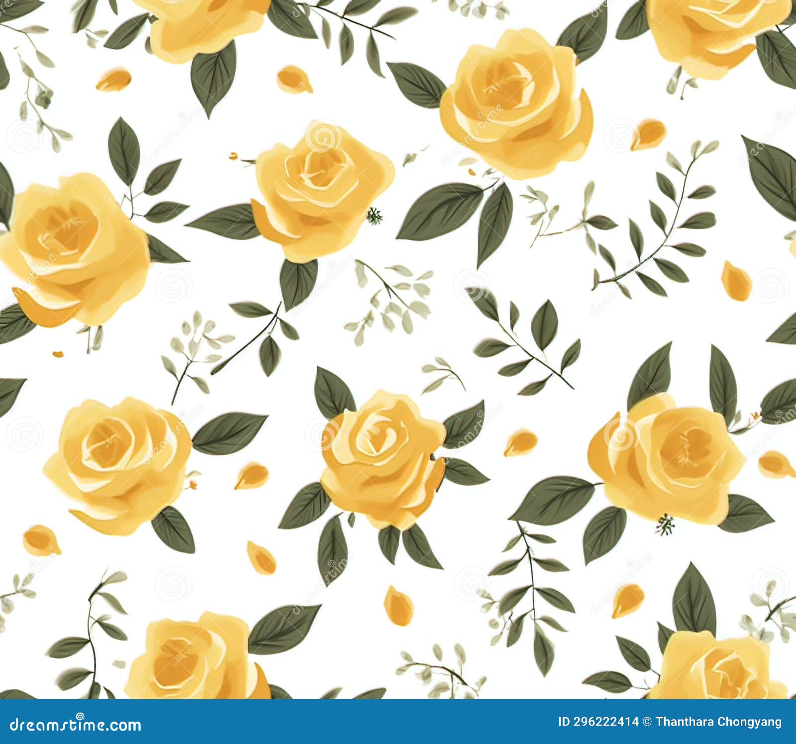 Yellow Roses on White Background Seamless Pattern, Generative AI Stock ...