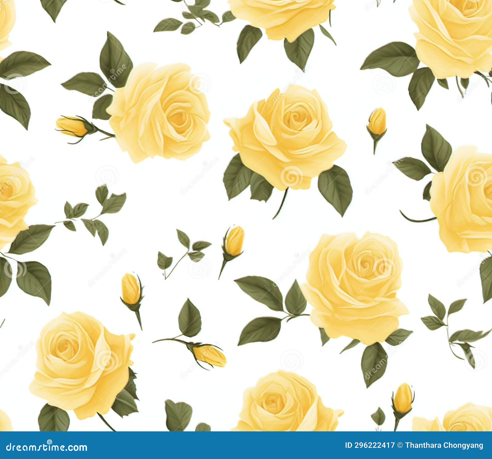 Yellow Roses on White Background Seamless Pattern, Generative AI Stock ...