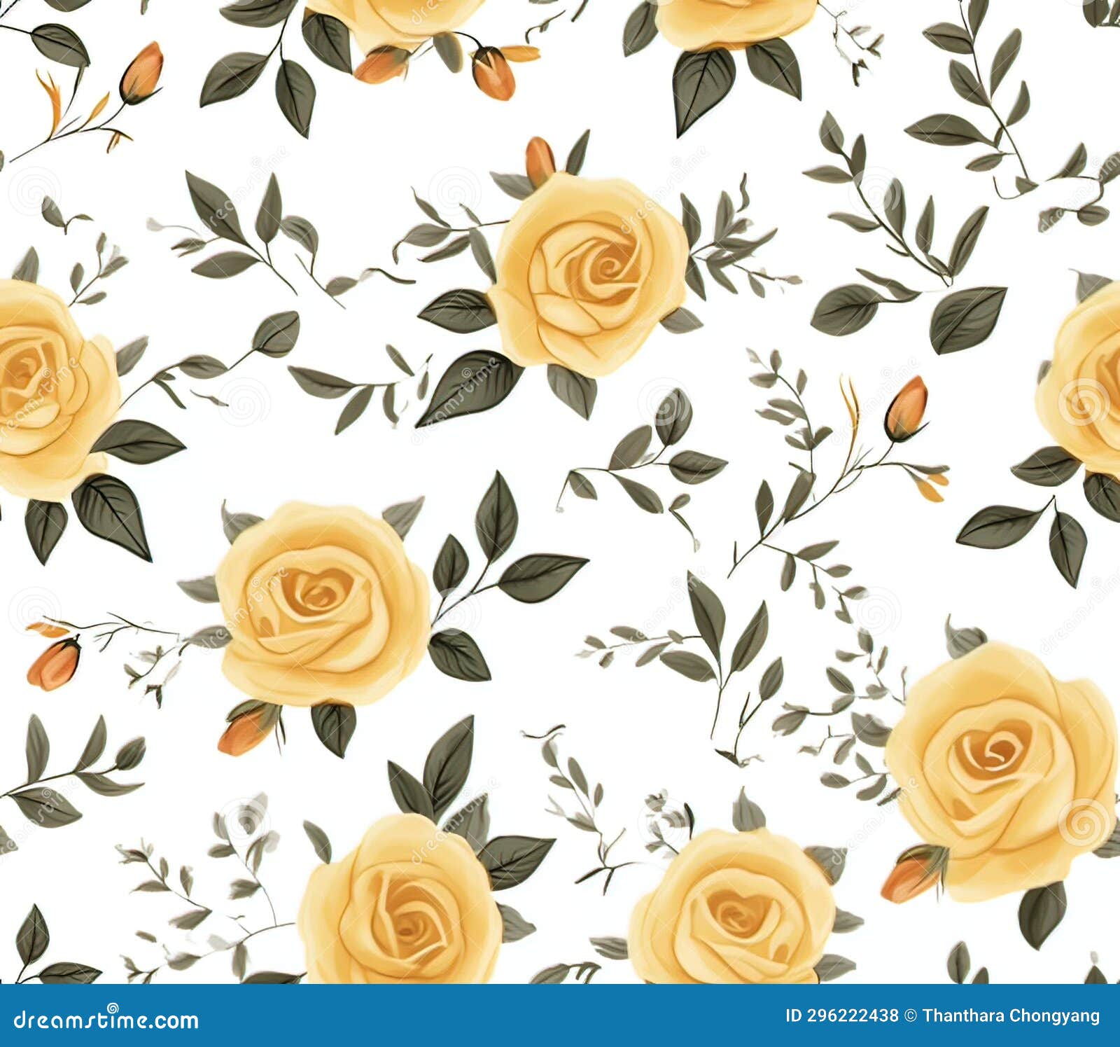 Yellow Roses on White Background Seamless Pattern, Generative AI Stock ...