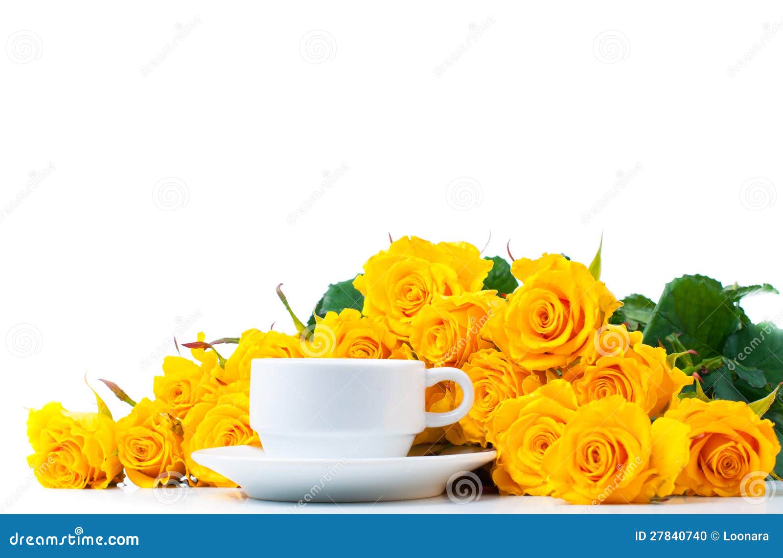 Yellow Roses and White Coffee Cup Stock Photo - Image of summer, ready ...