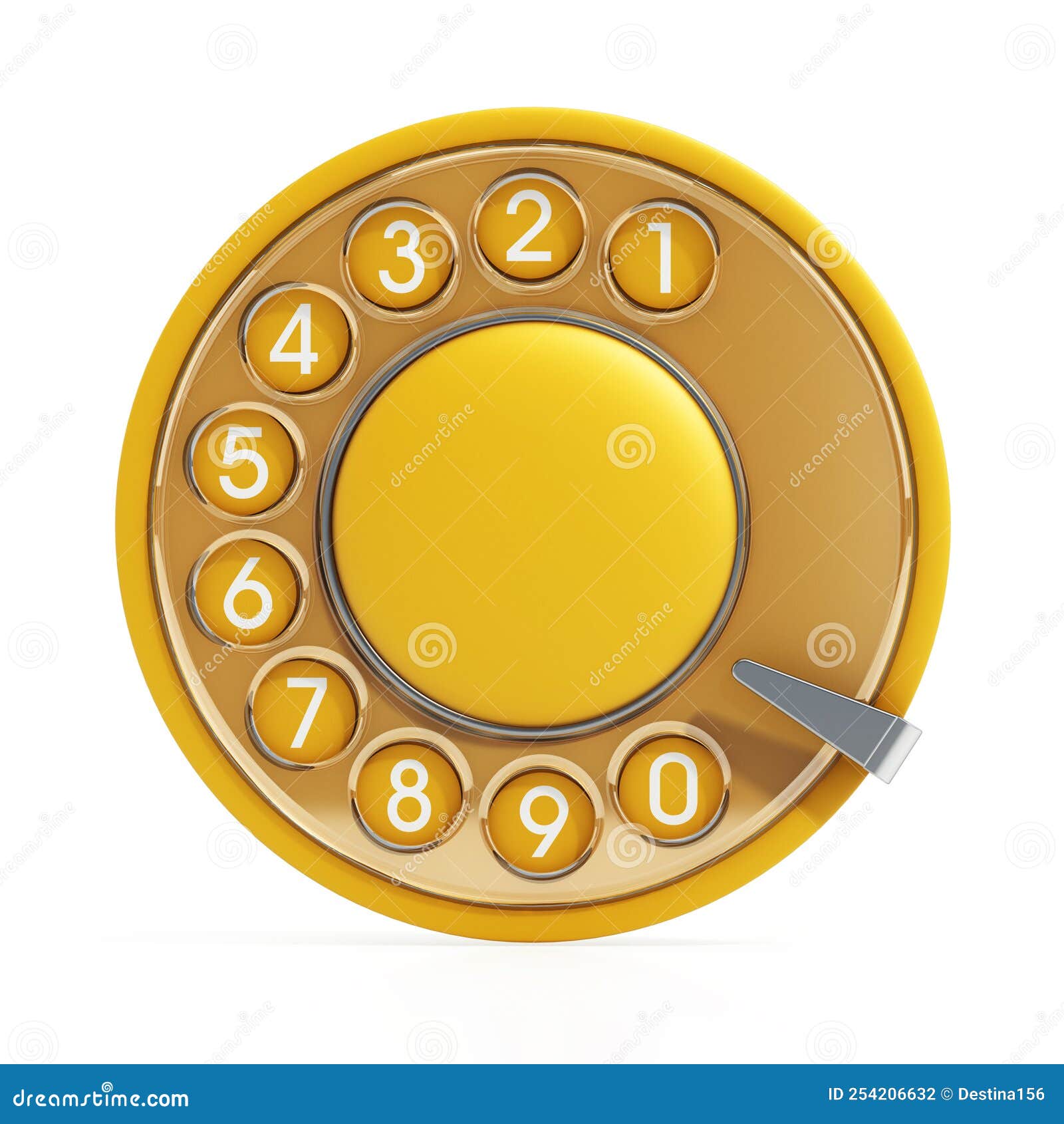 Yellow Rotary Dial of an Analogue Telephone. 3D Illustration Stock ...