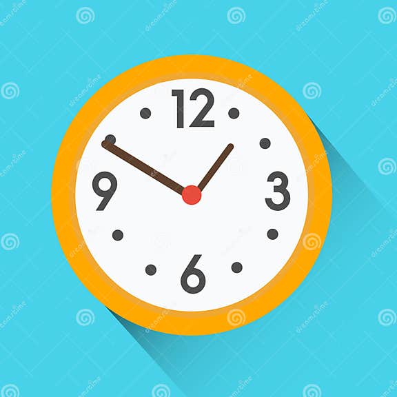 Yellow Round Clock on Blue Background. Flat Vector Icon with Long ...