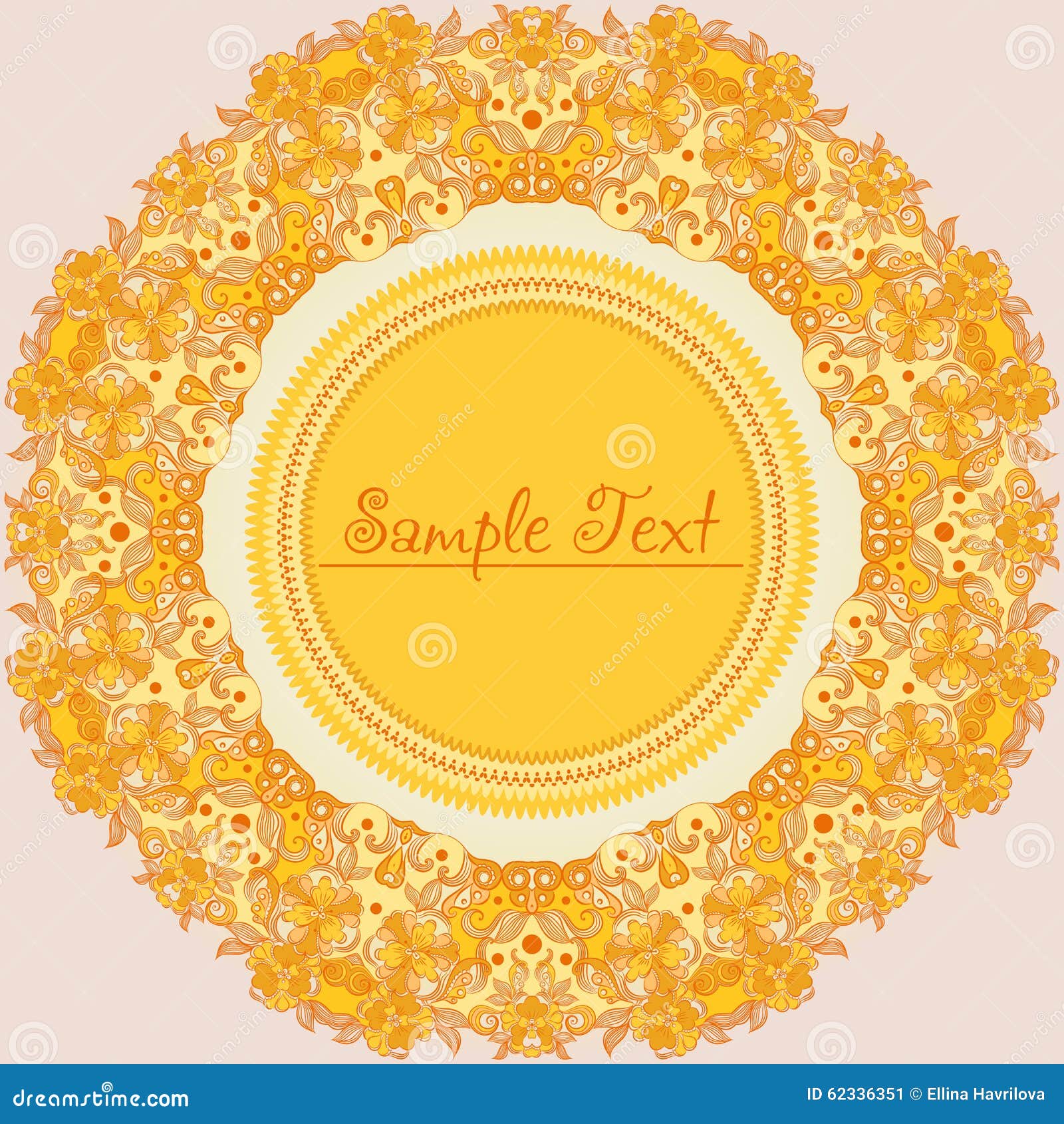 Yellow Round Decorative Flower Frame Stock Illustration - Illustration ...